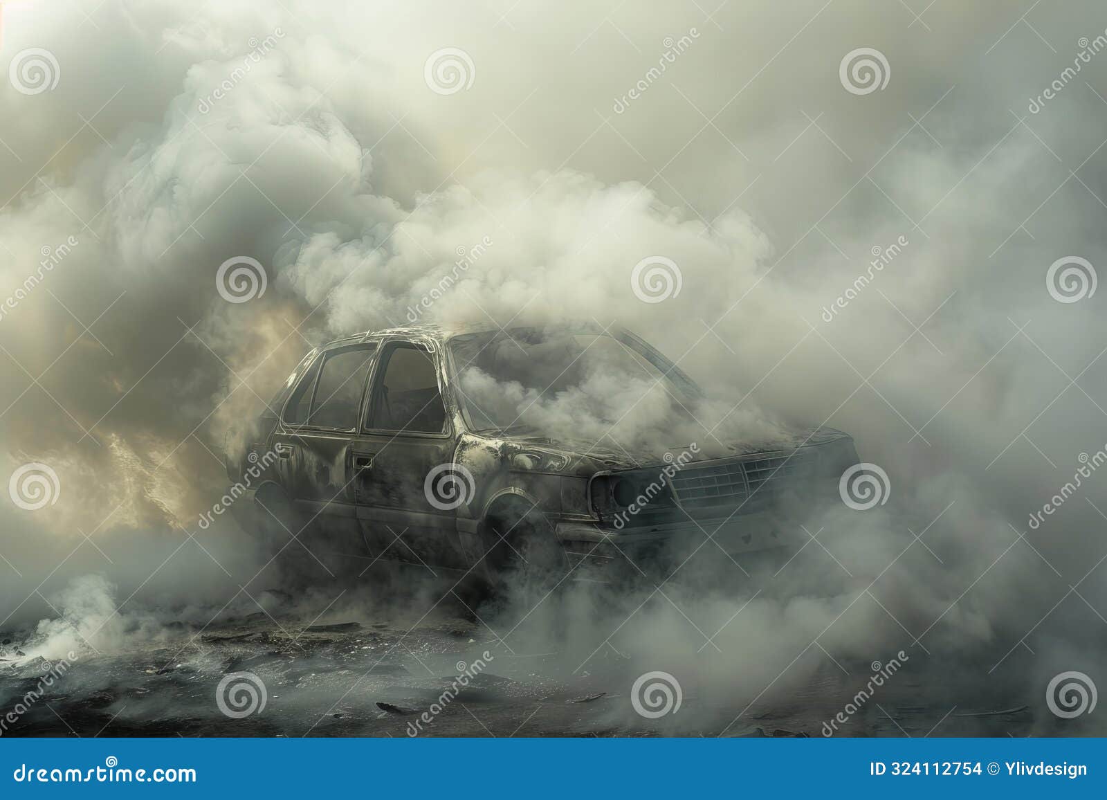 Smoke Billowing from a Burning Car Wreck Stock Photo - Image of ...