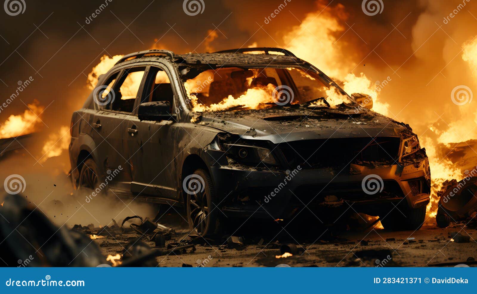 Burning Car in the Fire. Burned Cars after a Fire. Stock Illustration ...