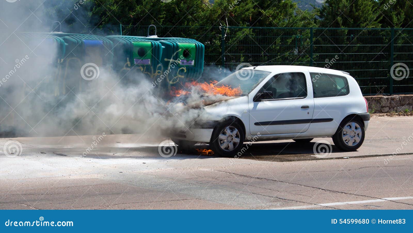 Burning car front bins stock photo. Image of exploding - 54599680