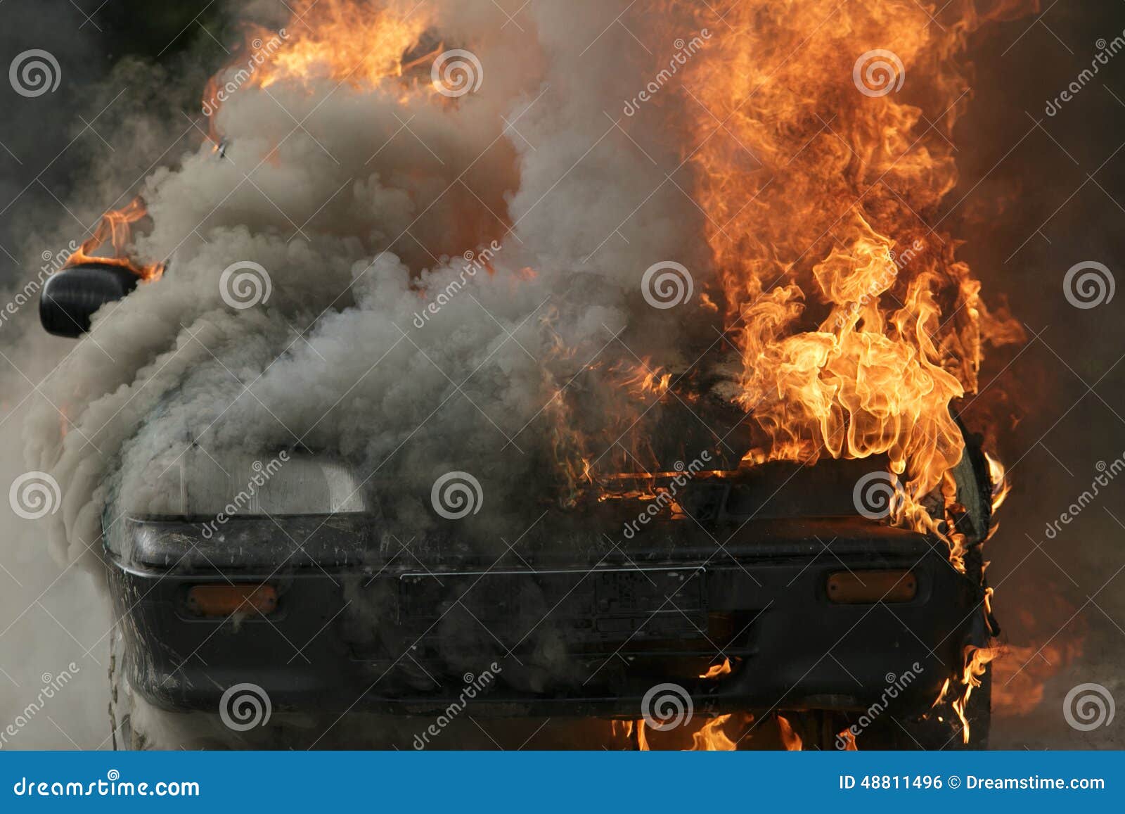 Burning car stock photo. Image of fire, cars, front, smoke - 48811496