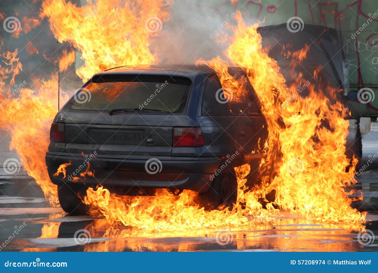 Burning Car stock photo. Image of fighting, arson, exercise - 57208974