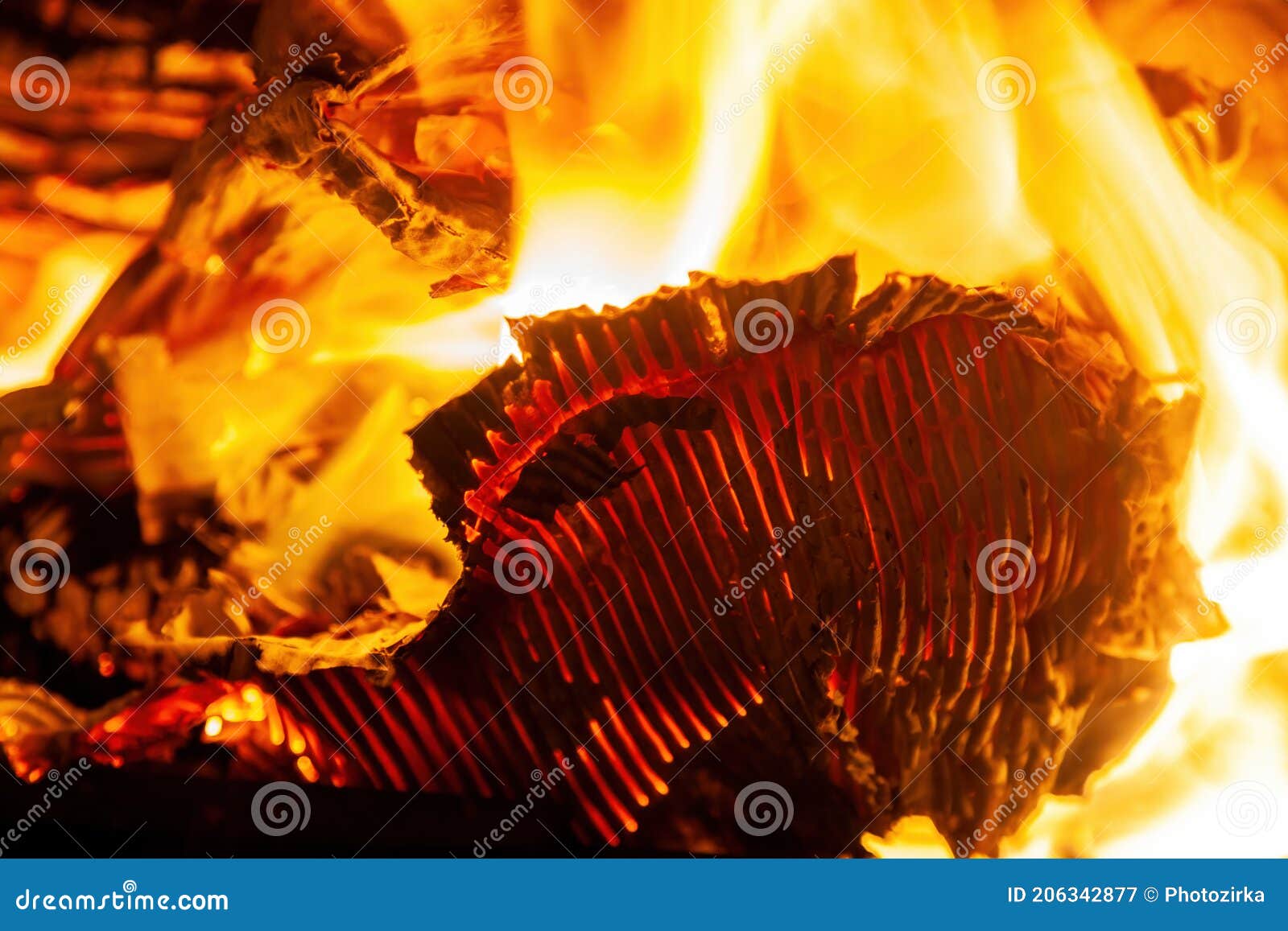 Burning Cardboard and Firewood in the Fireplace Stock Image - Image of ...