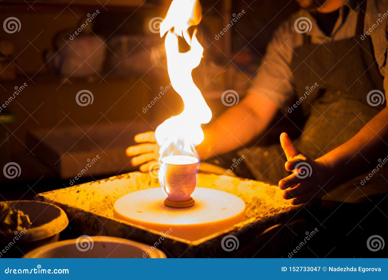 Burning Ceramic Mug on Pottery Wheel Stock Image - Image of fire ...