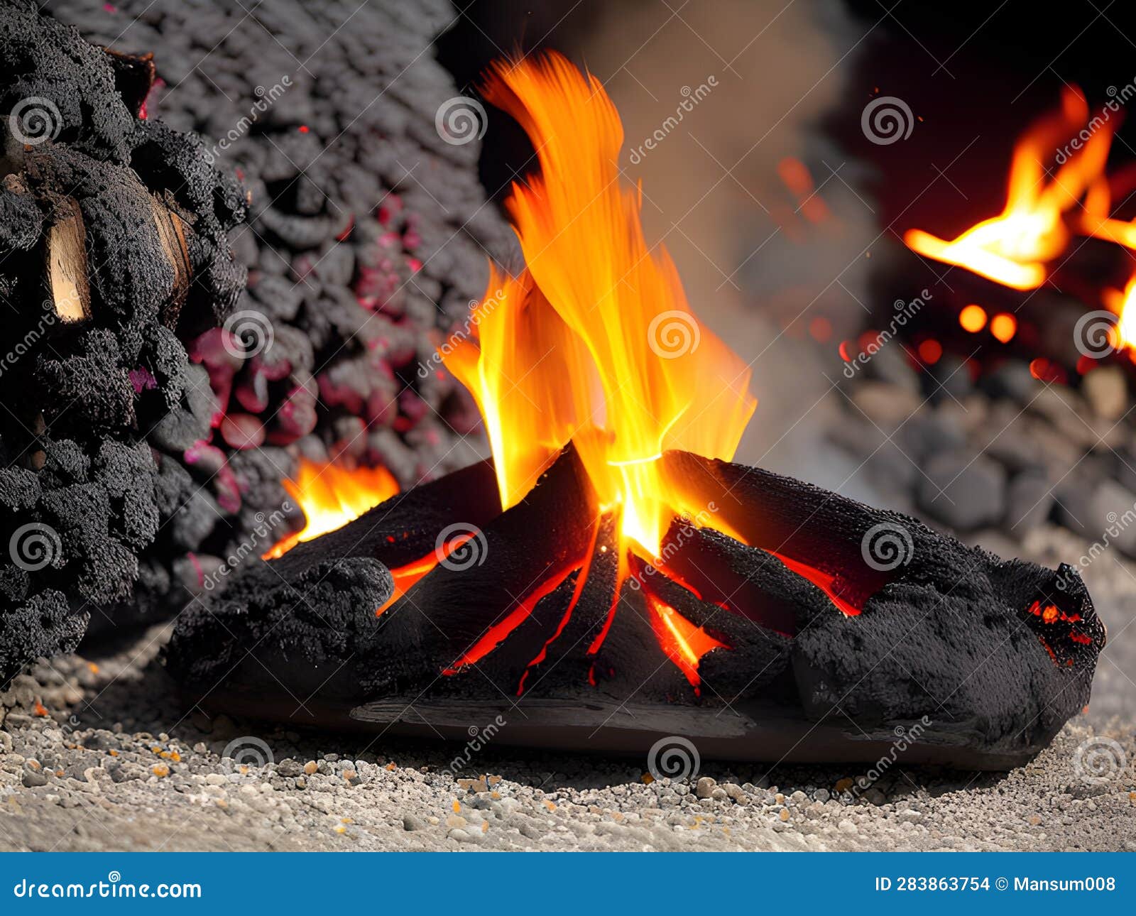 A Burning Charcoal on a Fire Heap, Ai Generated Stock Illustration ...