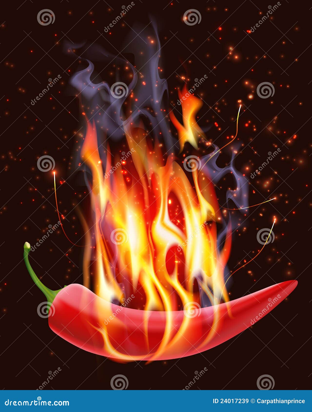 Burning Chili Pepper With Flame On Red Background, Bitter Spicy Hot ...