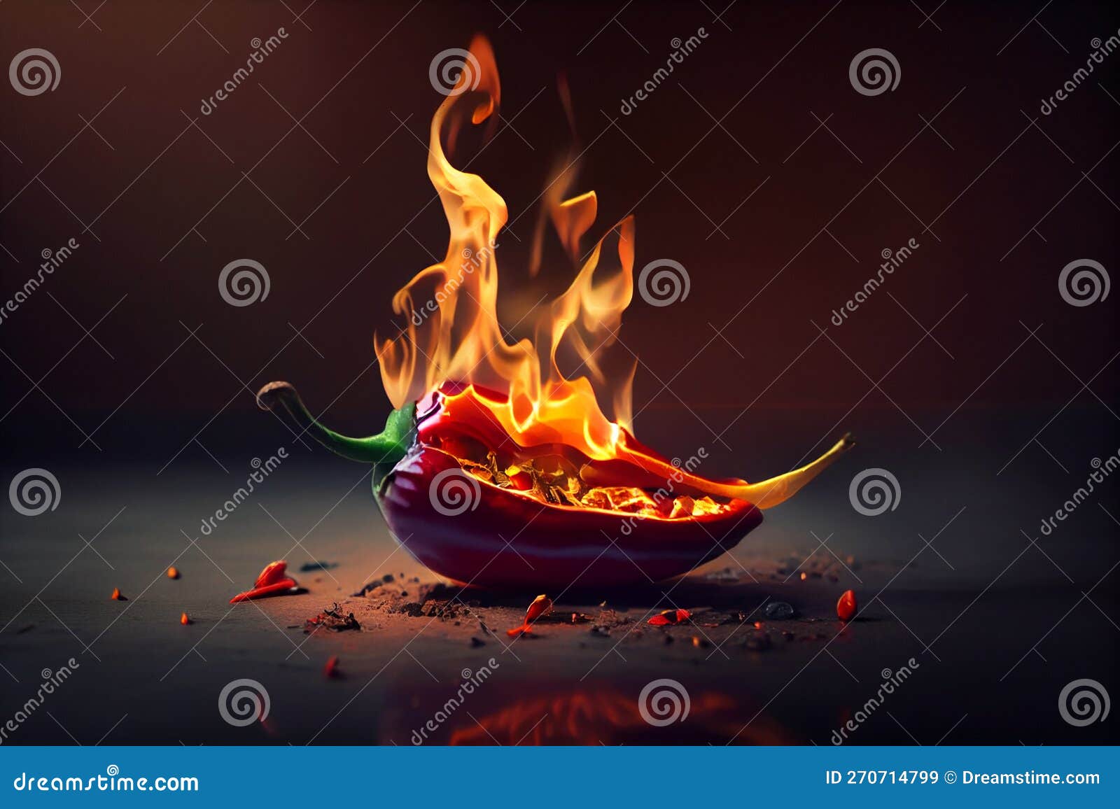 Burning Chili Pepper on Fire.generative Ai Stock Illustration ...