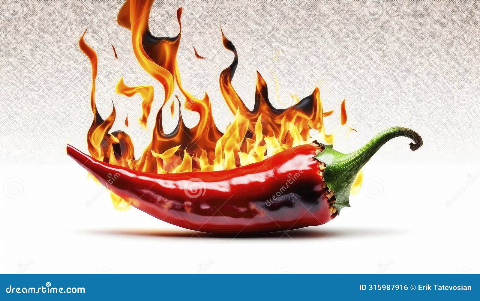 Burning Chili Pepper on Fire Isolate on White Background. Stock Photo ...