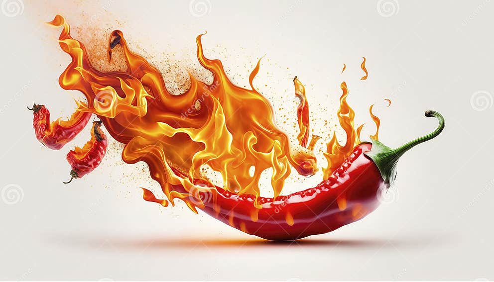 Burning Chili Pepper on Fire Isolate on White Background. Stock Image ...