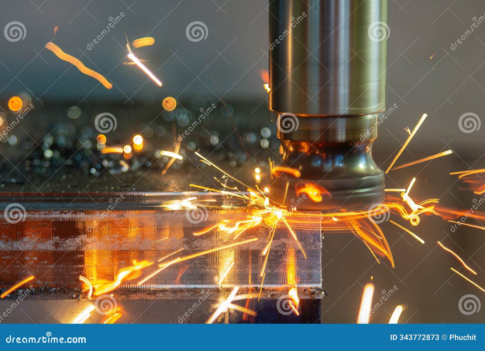 The Burning Chip from Wear Cutting Tools on CNC Milling Machine Stock ...
