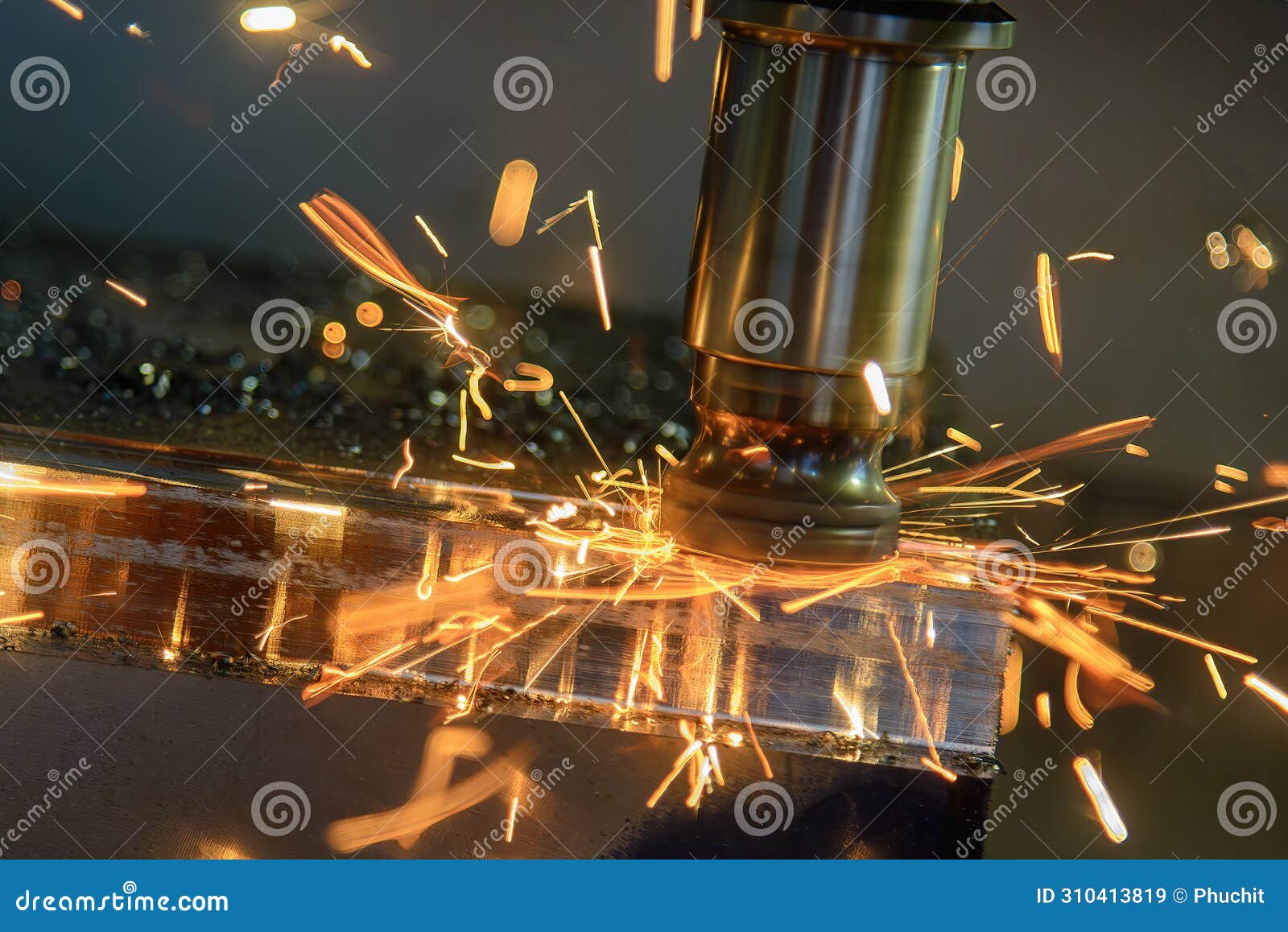 The Burning Chip from Wear Cutting Tools on CNC Milling Machine Stock ...