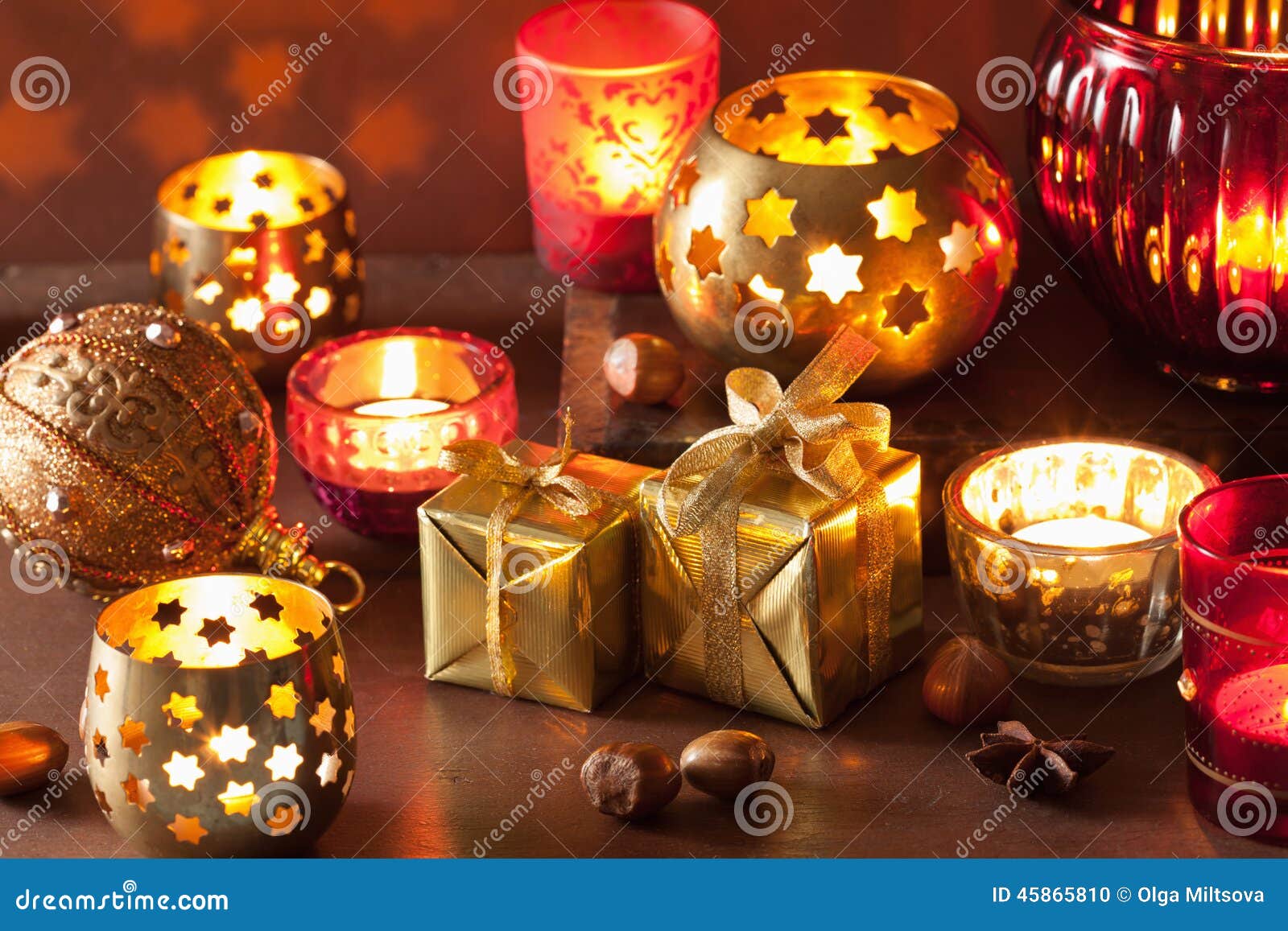 Burning Christmas Lanterns and Decoration Stock Photo - Image of ...