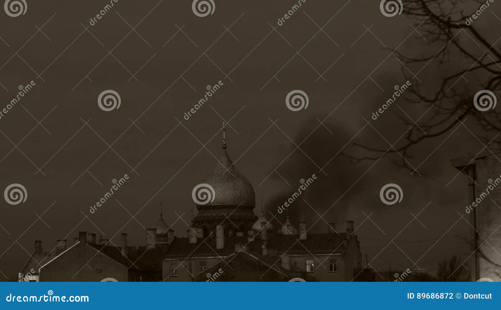 Burning Church. Lot of Smoke. Sepia Stock Footage - Video of fireman ...