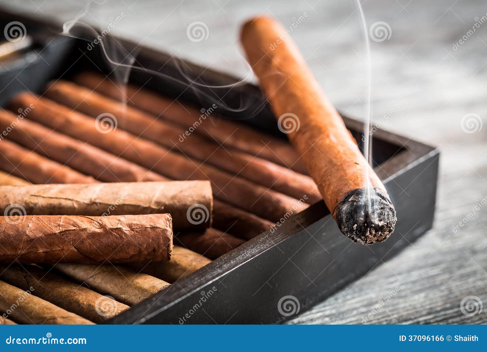 Burning cigar with smoke stock photo. Image of product - 37096166