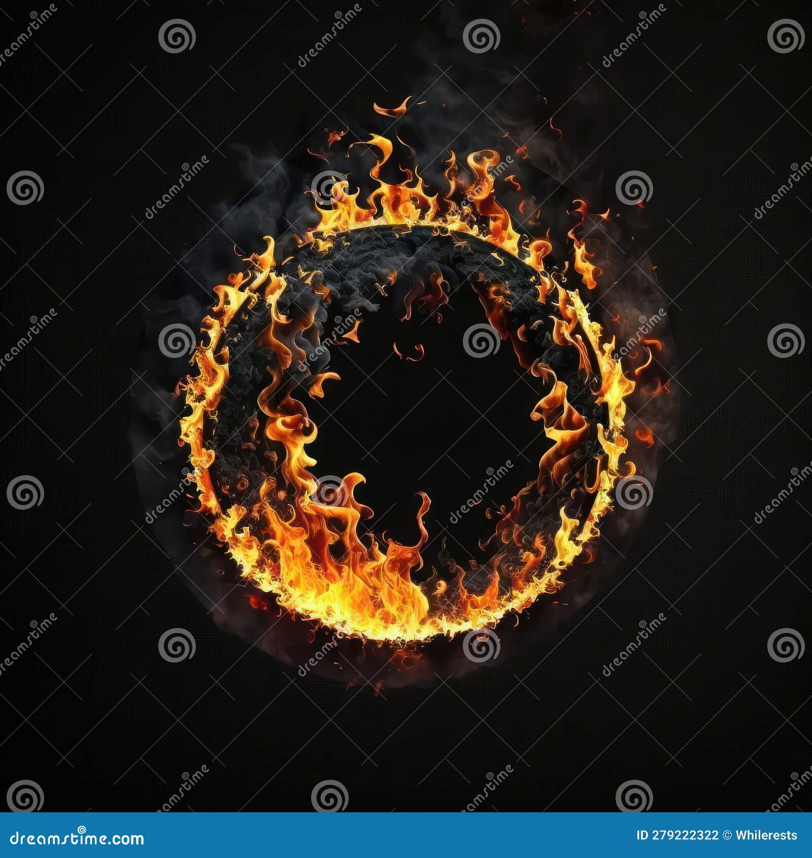 Burning Circle of Fire on a Black Background Stock Photo - Image of ...