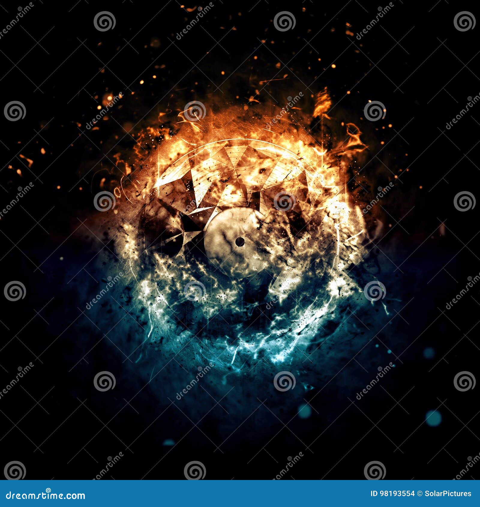 Burning Circle - Fire and Ice - Isolated on a Dark Background Stock ...