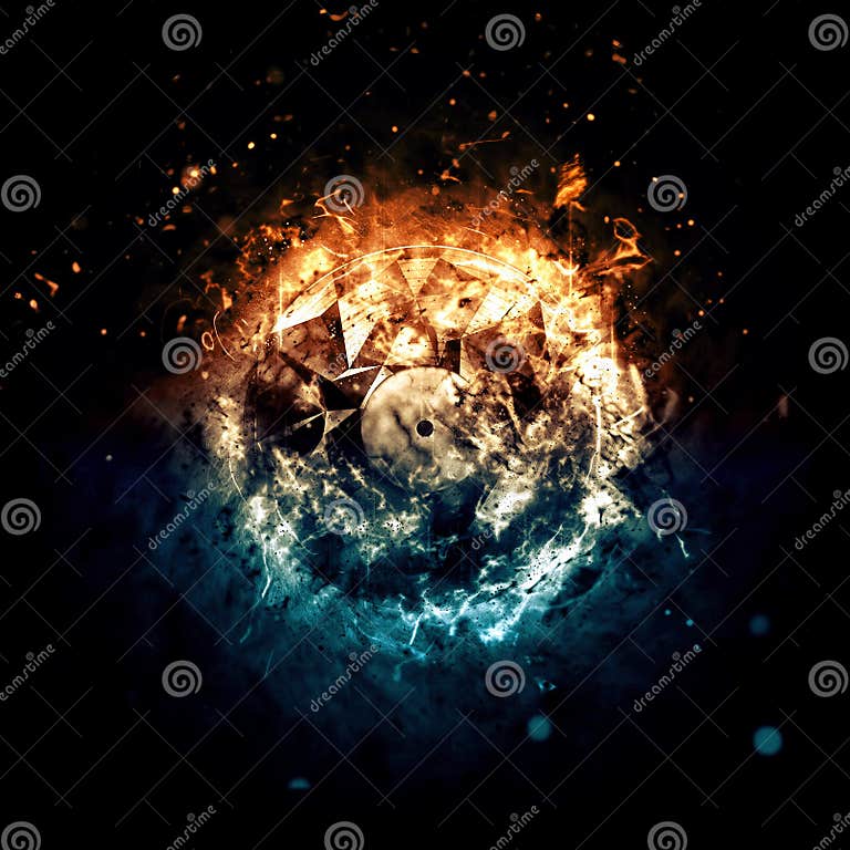 Burning Circle - Fire and Ice - Isolated on a Dark Background Stock ...