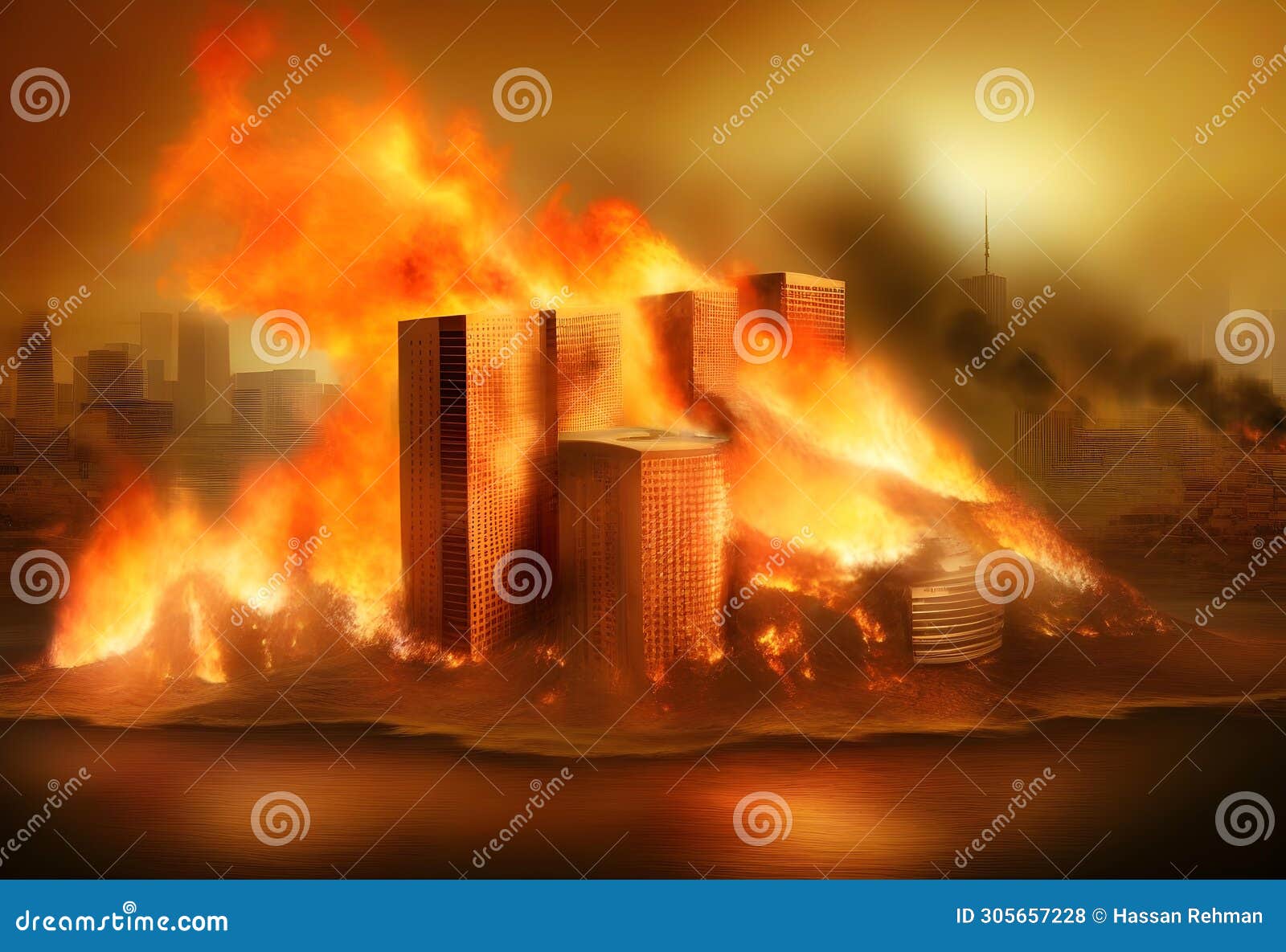 Burning City. Disaster Concept Stock Illustration - Illustration of ...