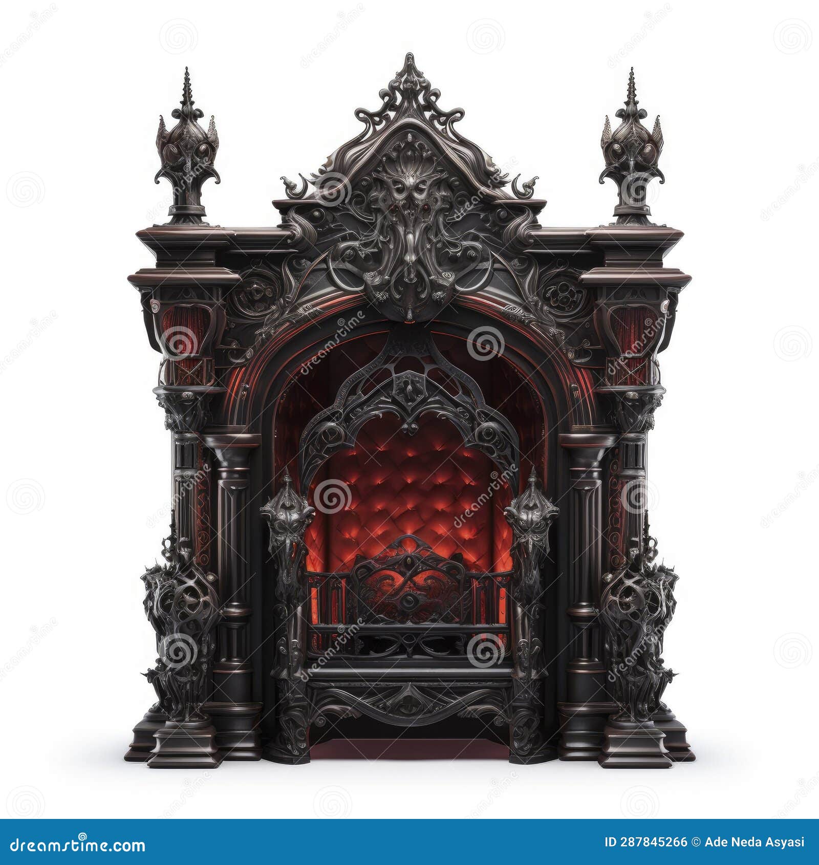 Burning Classic Fireplace, Gothic House. Luxury Fireplace Isolated ...
