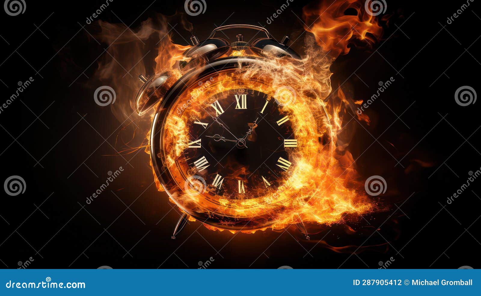 Burning Clock on Black Background Created with Generative AI Stock ...
