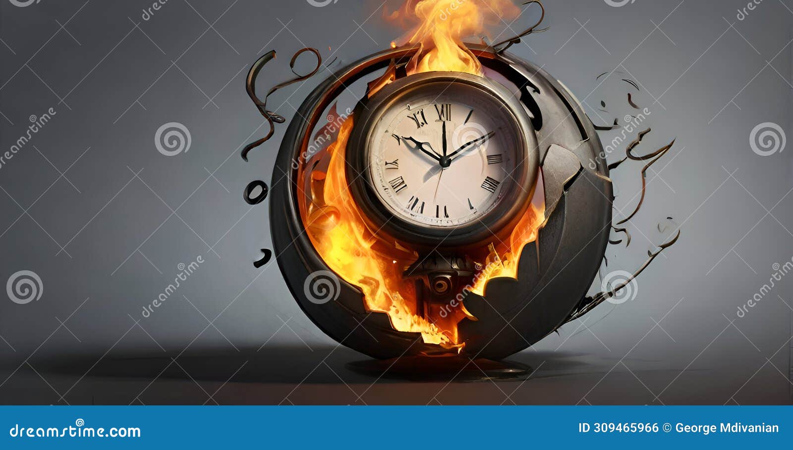 Burning Clock on Fire, No Time Concept Stock Photo - Image of sign ...