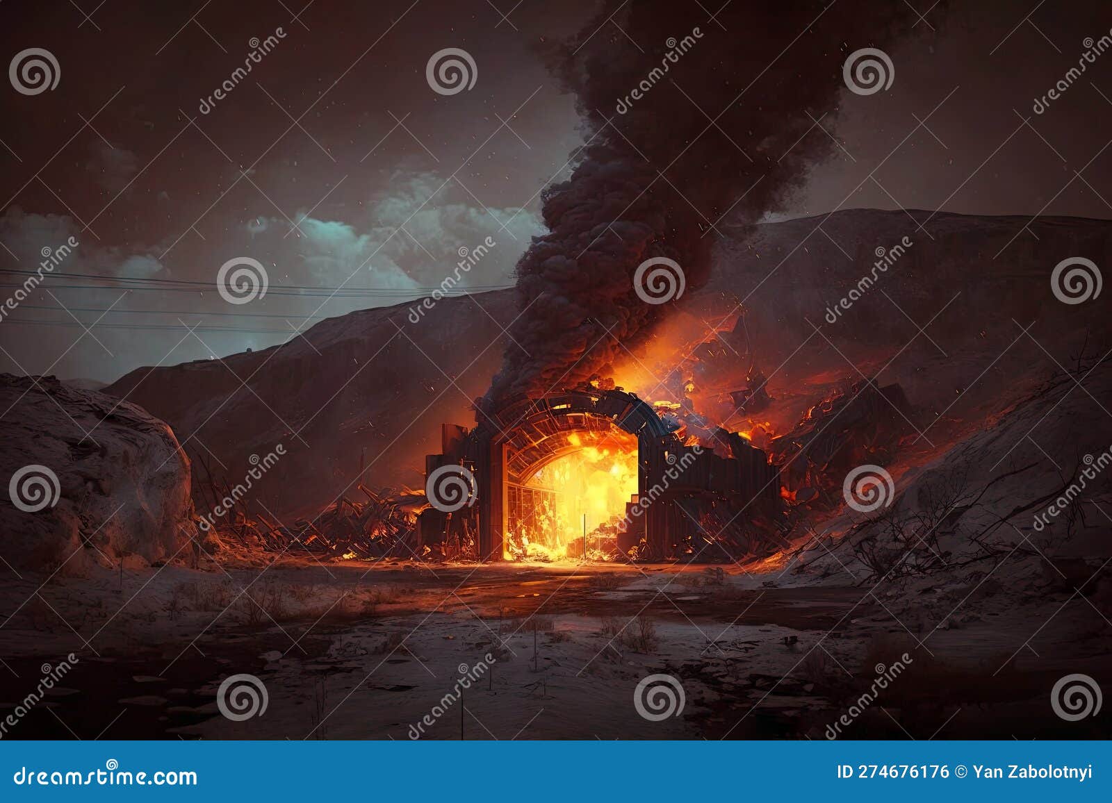 Burning Coal Mine. Generative AI Stock Illustration - Illustration of ...