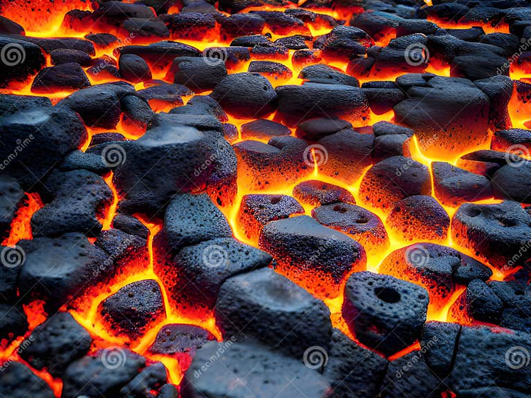 Burning Coals on Black Background. Lava Pattern, AI Generated Stock ...