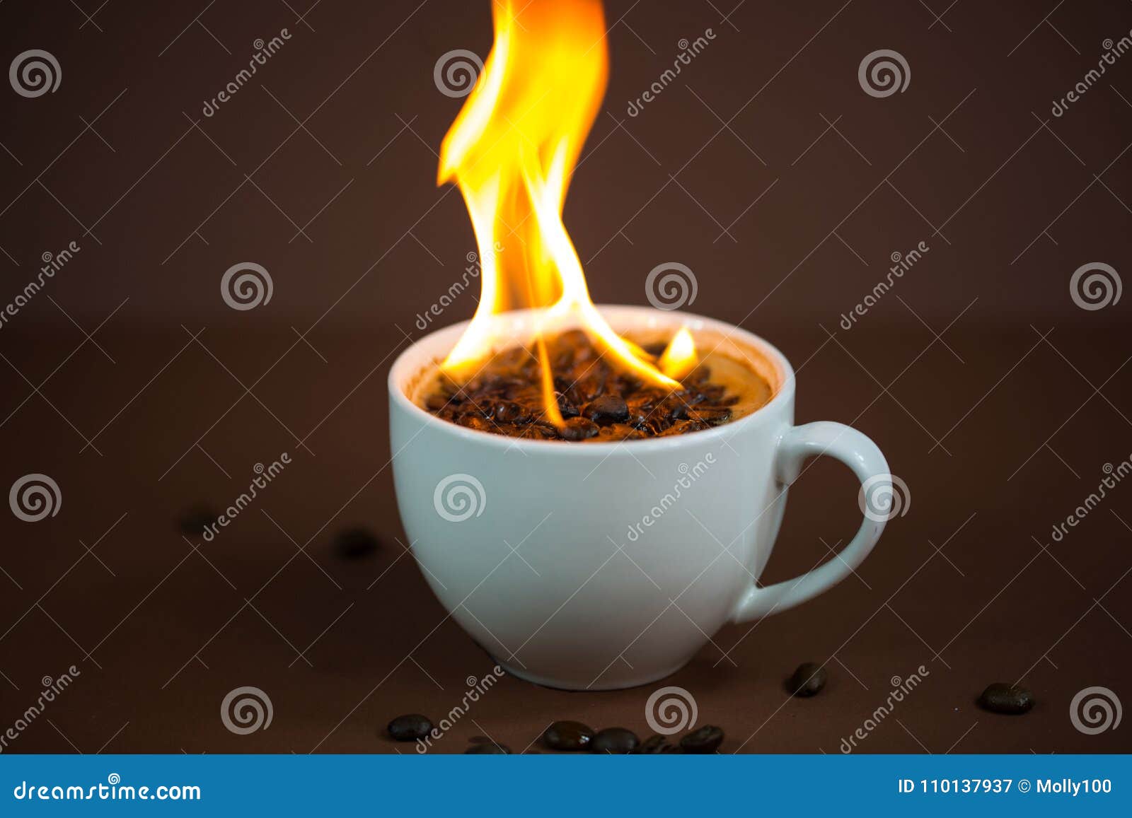 Burning Coffee Beans in a Coffee Cup Stock Image - Image of flame ...