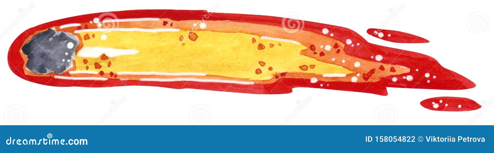 Burning Comet with Fire Tail, Hand Drawn Watercolor Illustration Stock ...