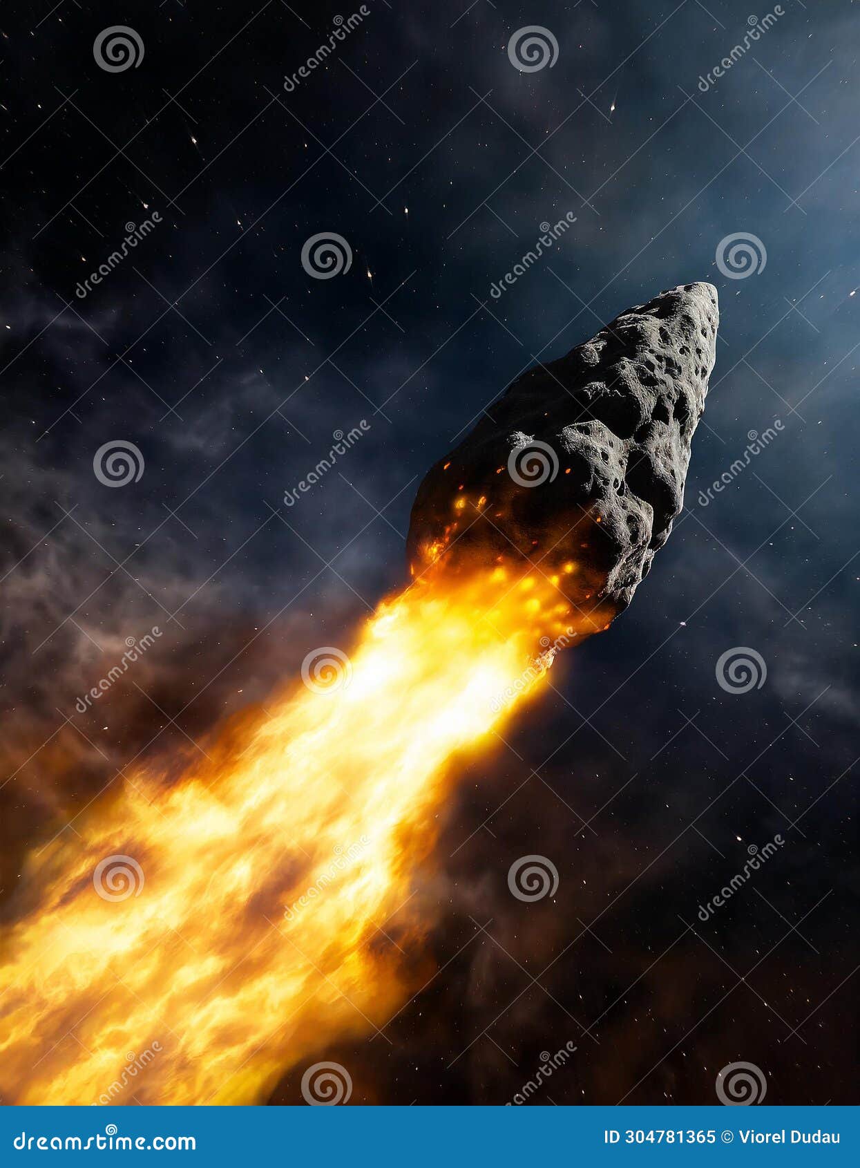 Burning Comet Flying in Space with Long Fire Tail Stock Illustration ...