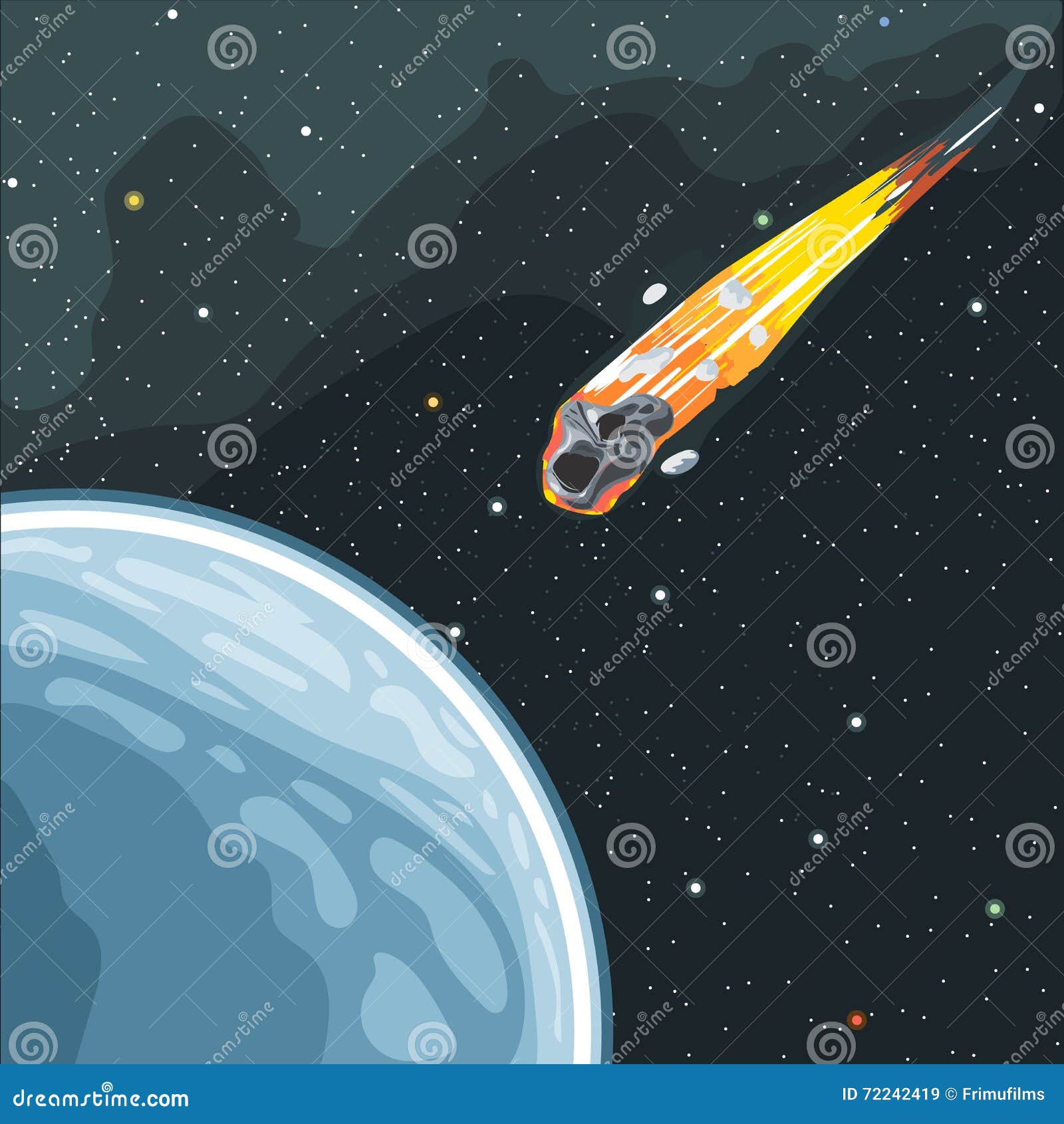 Burning Comet Flying in Space To Planet Earth Stock Vector ...