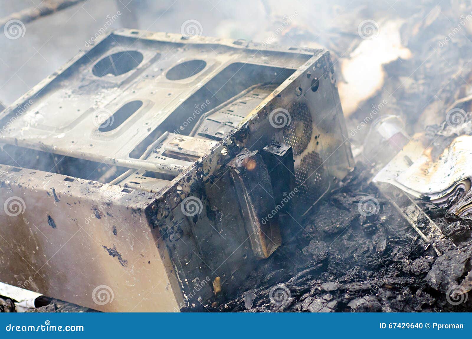 Burning computer, danger stock photo. Image of data, equipment - 67429640