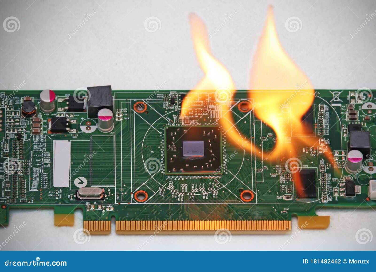 Burning Graphics Card GPU on White Background Stock Photo - Image of ...