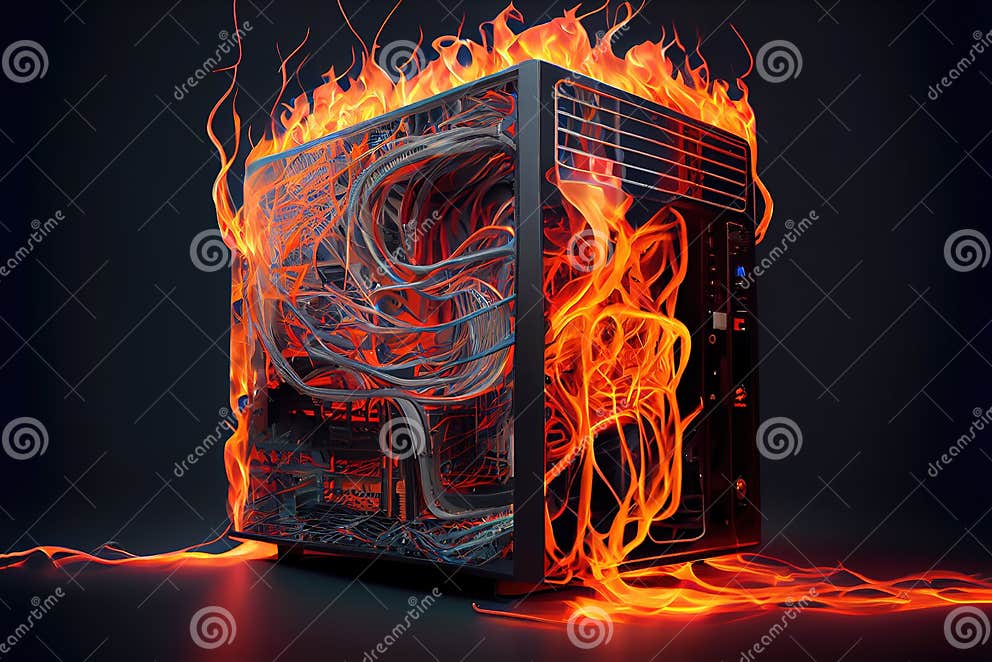 A burning computer server stock illustration. Illustration of ...