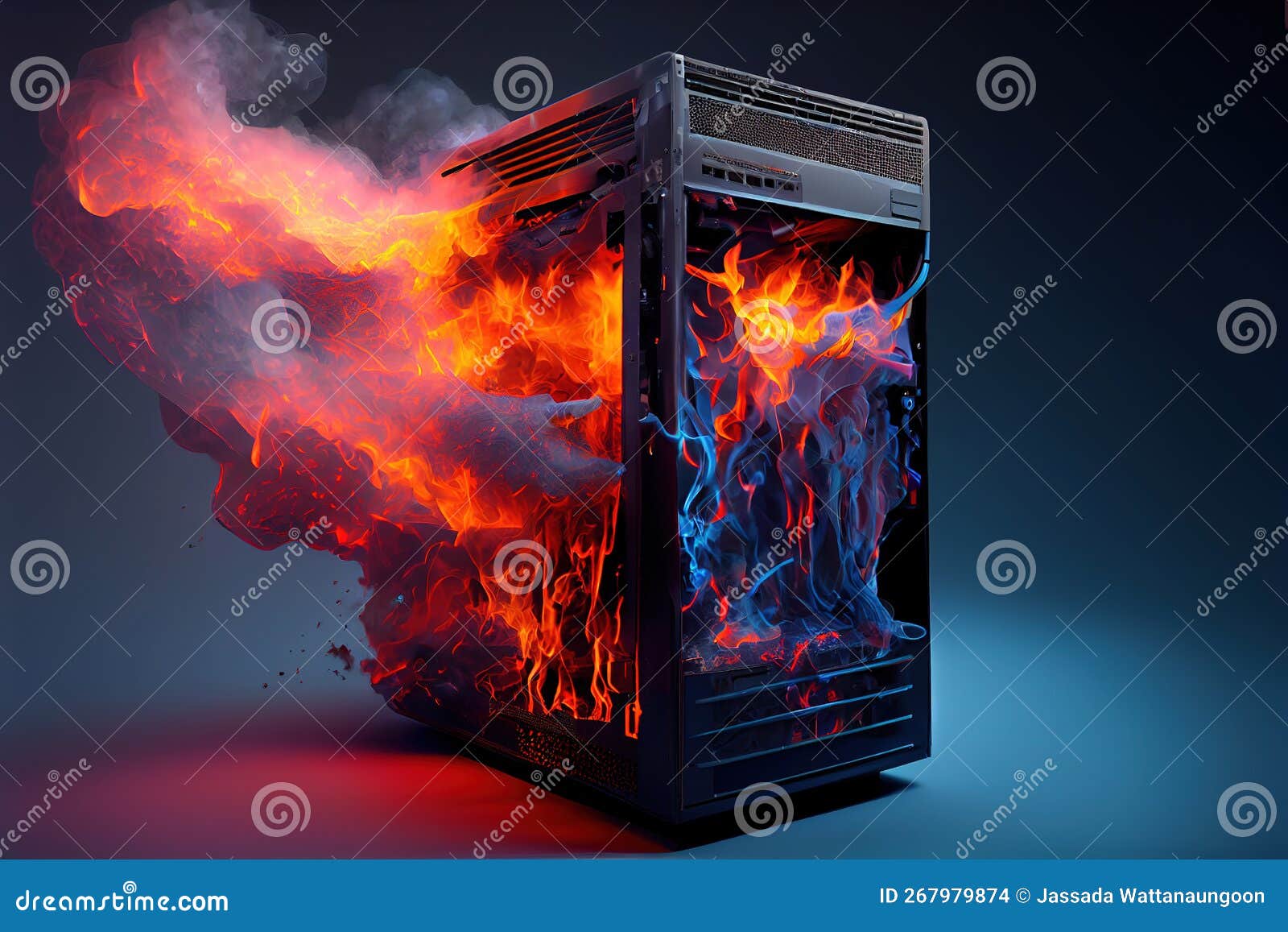 A burning computer server stock illustration. Illustration of ...
