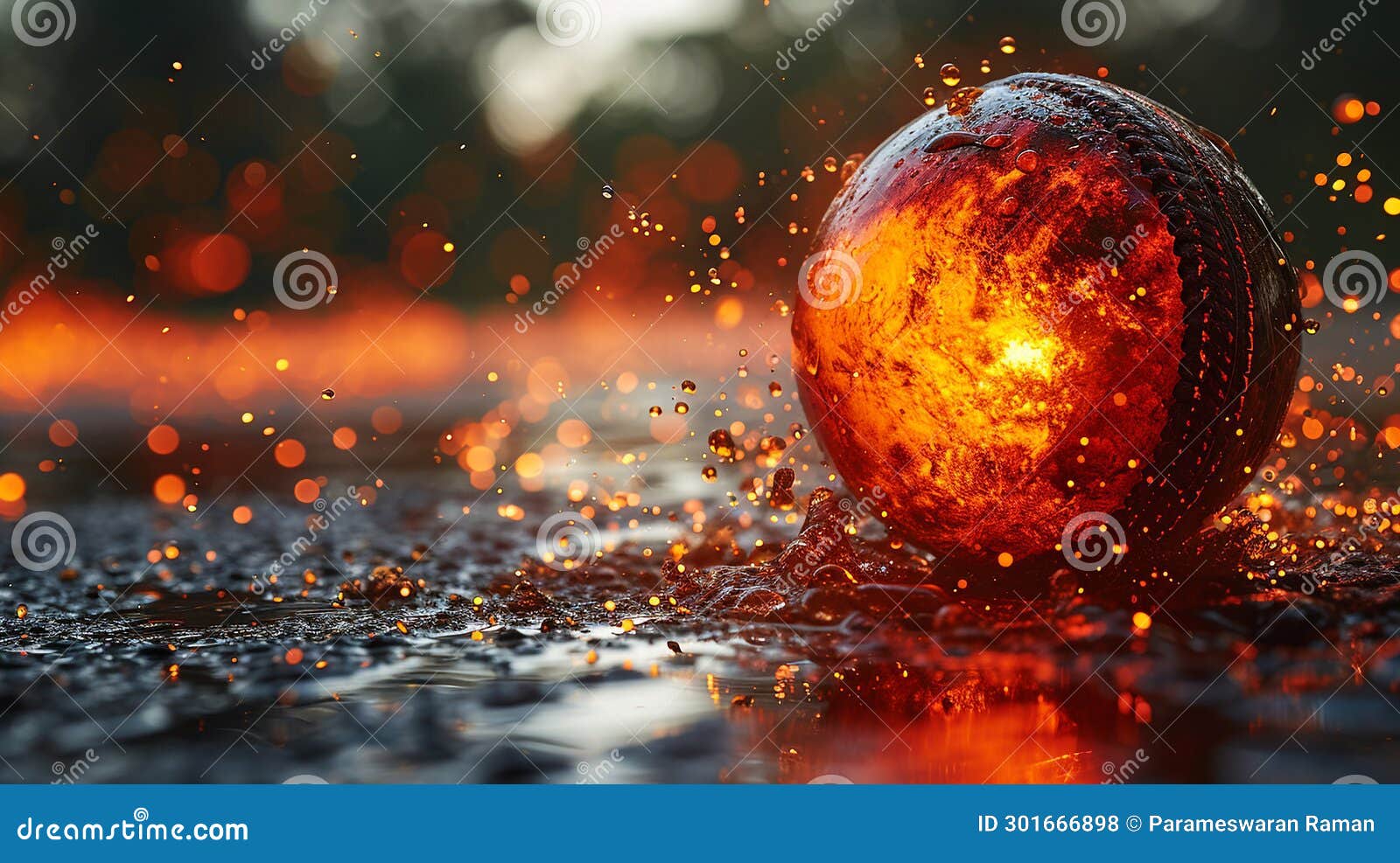 Cricket Ball on Fire Background Stock Illustration - Illustration of ...