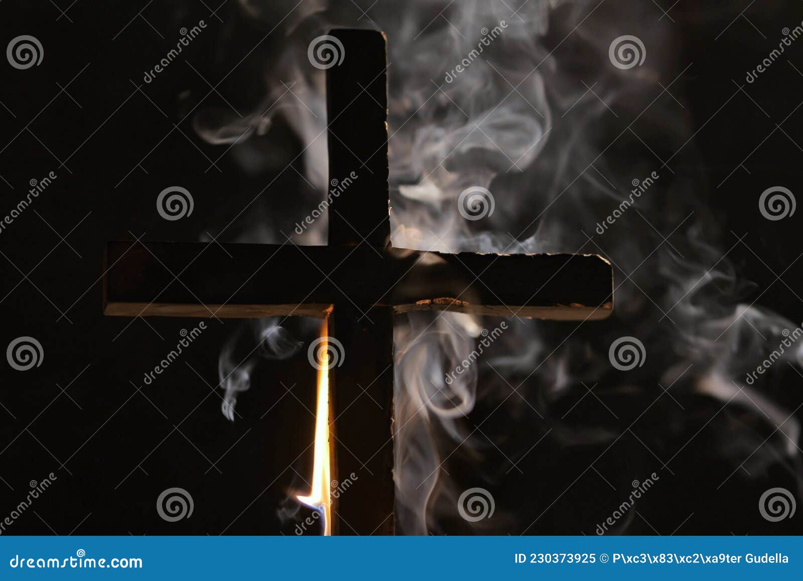 Burning cross falling down stock image. Image of christian - 230373925