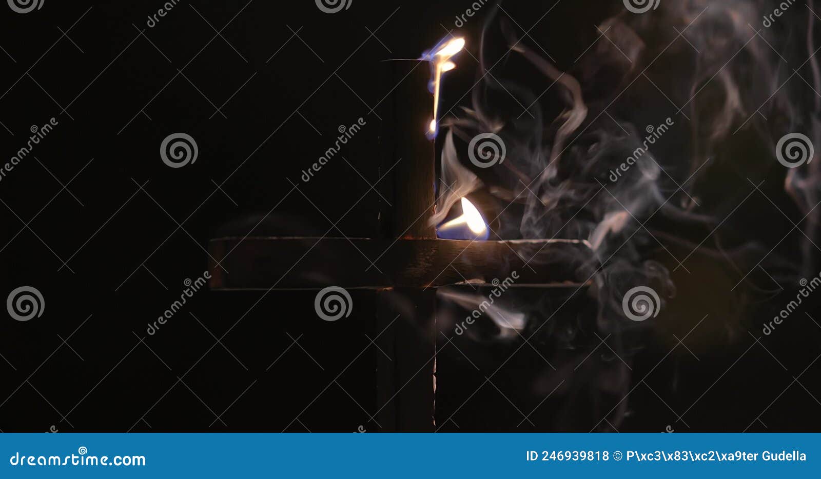 Burning cross falling down stock footage. Video of doom - 246939818