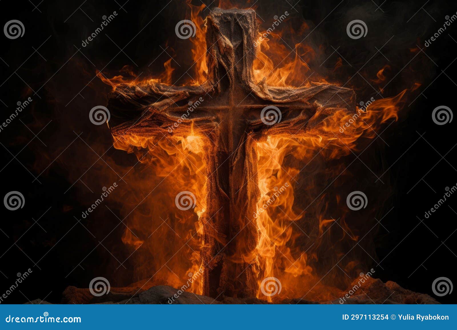 Burning Cross Fire in Dark Night Sign Flame. Generate Ai Foto de ...