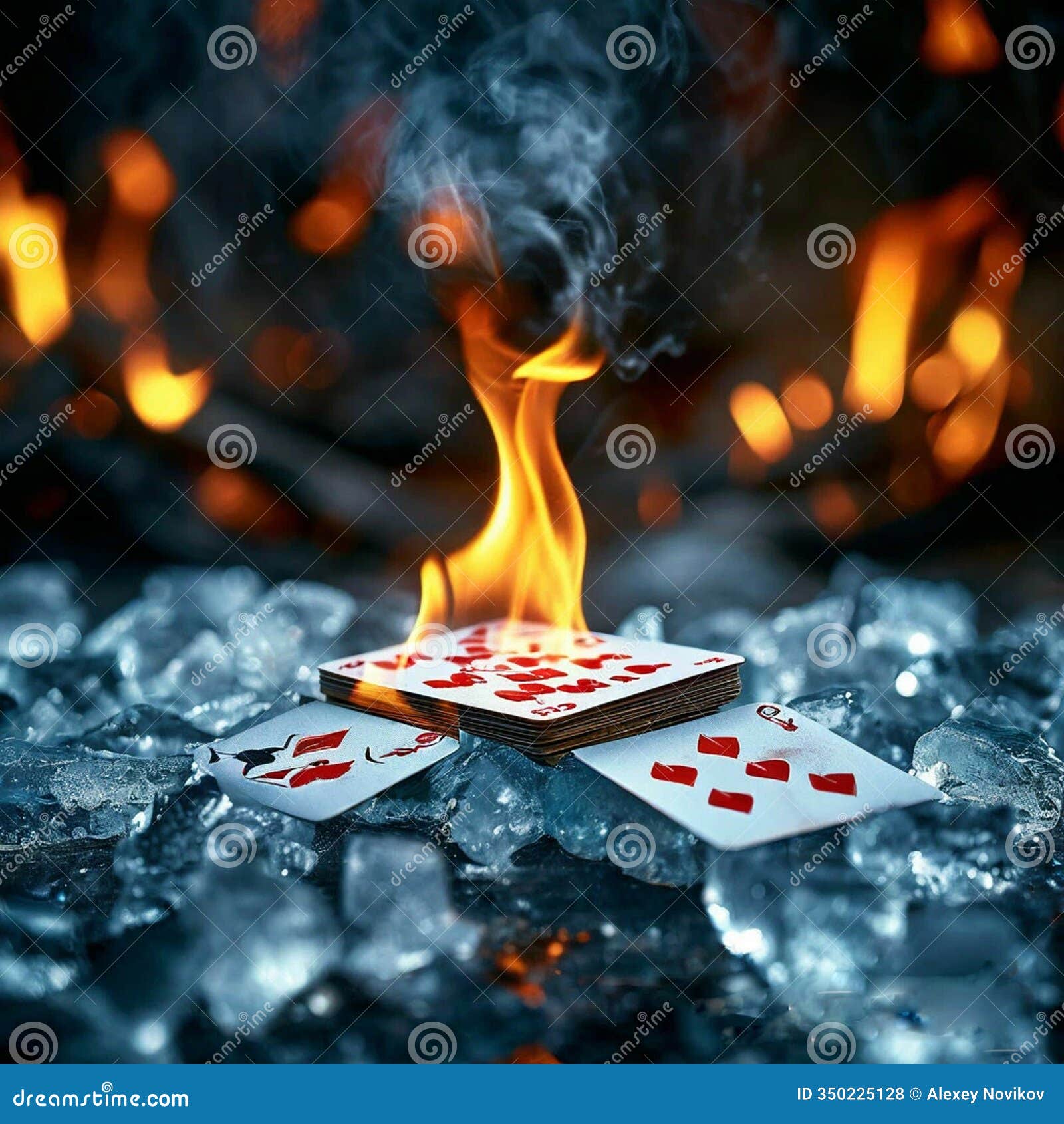 Burning deck of cards stock photo. Image of night, shards - 350225128