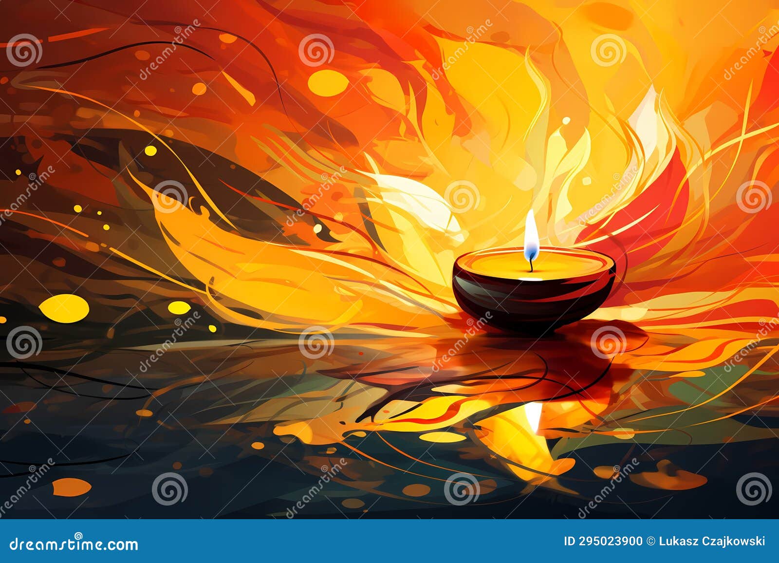 Burning Diwali Light on a Dark Abstract Background Stock Illustration ...
