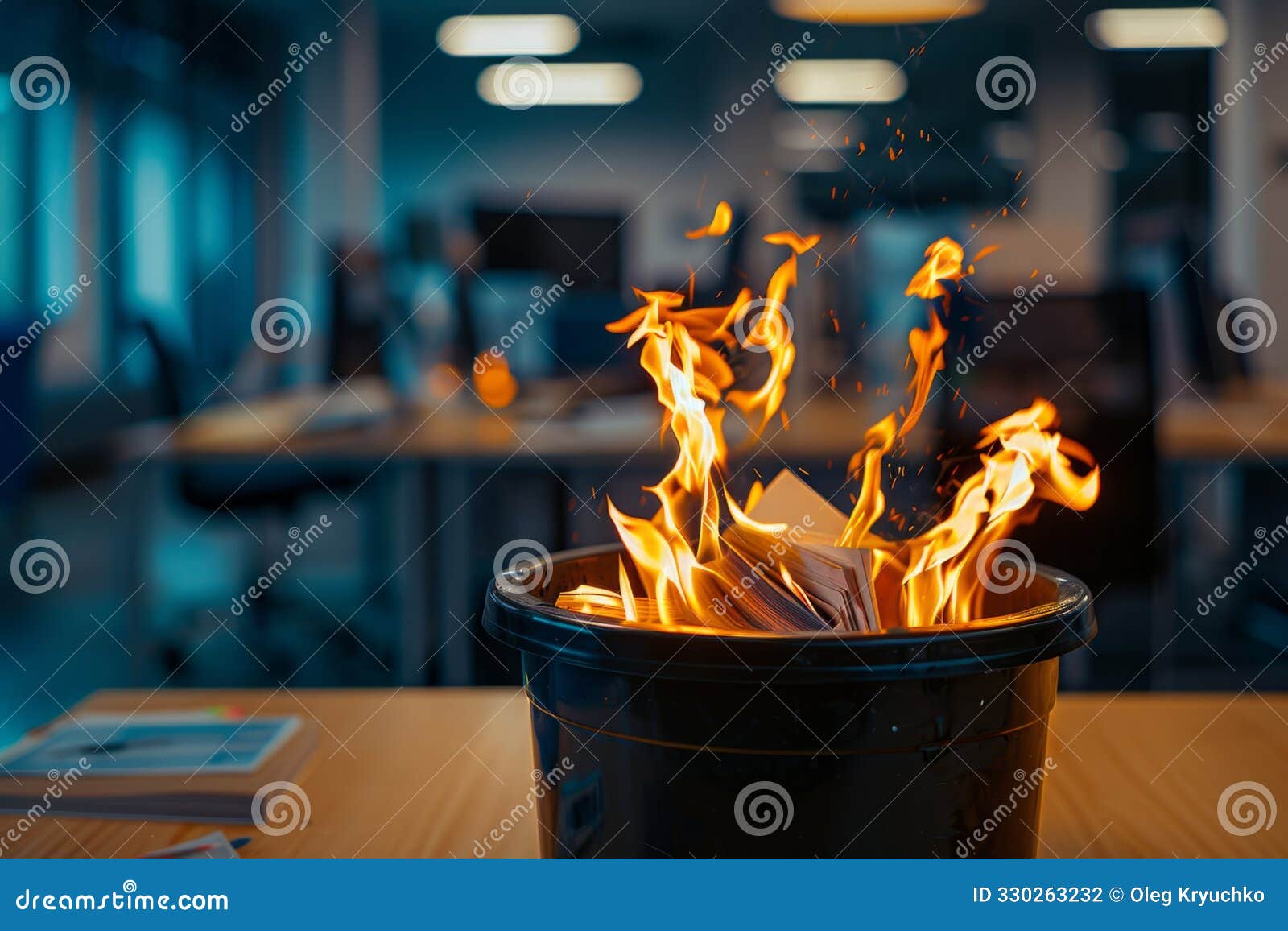 Burning Documents in a Trash Bin in an Office Environment. Conceptual ...