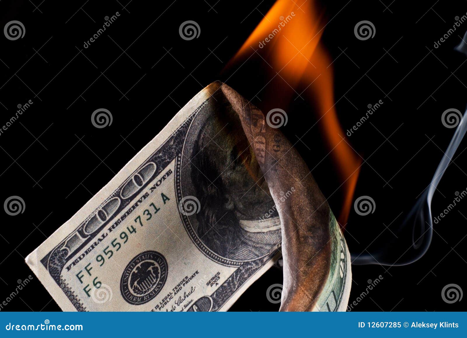 Burning dollar banknote stock image. Image of waste, recession - 12607285