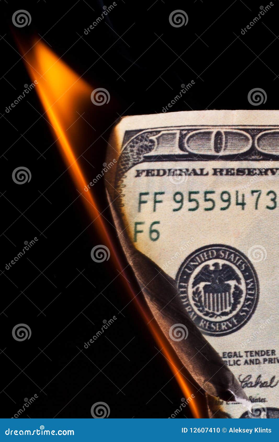 Burning dollar banknote stock photo. Image of paper, recession - 12607410