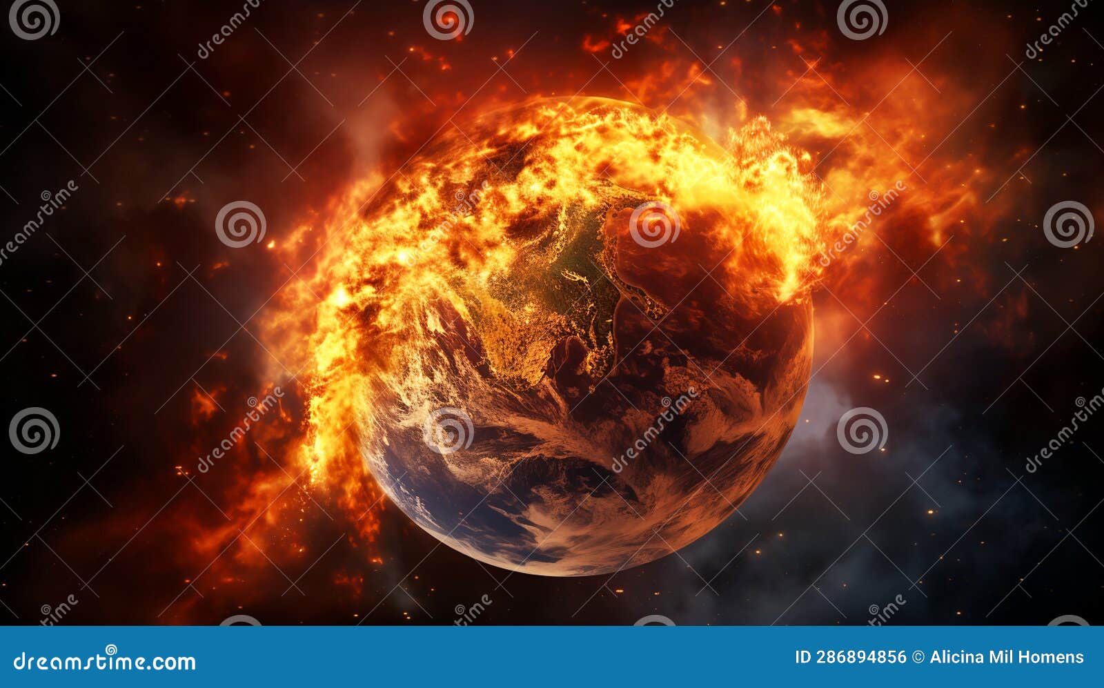 Burning Earth in Fire, in Climate Change Concept. AI Generated Stock ...