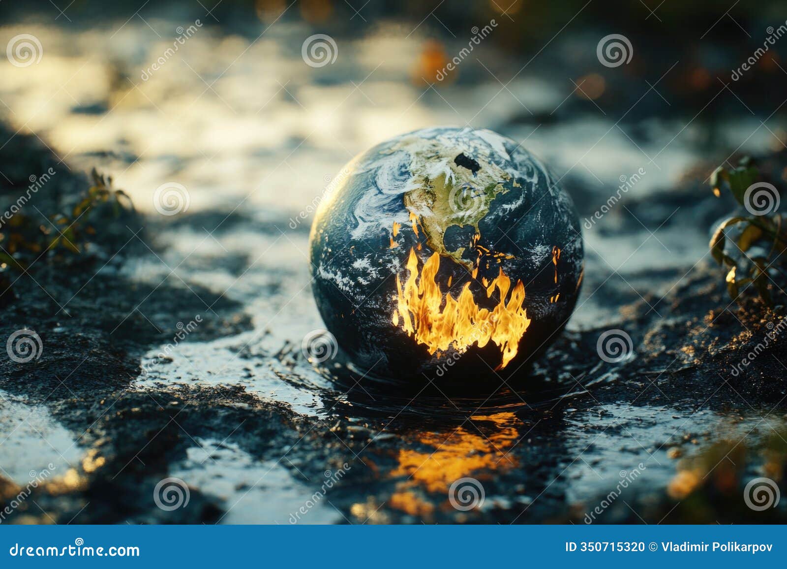 A Burning Earth on the Ground, Flames Engulfing the Surface Stock Photo ...
