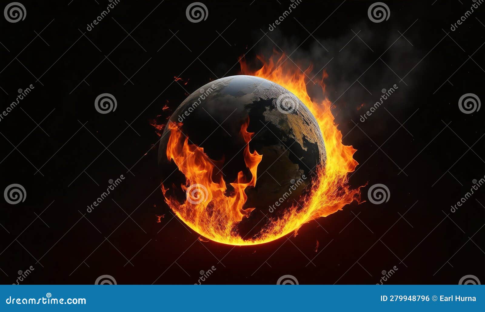 Burning Earth in Plain Black Background. Generative AI Stock ...
