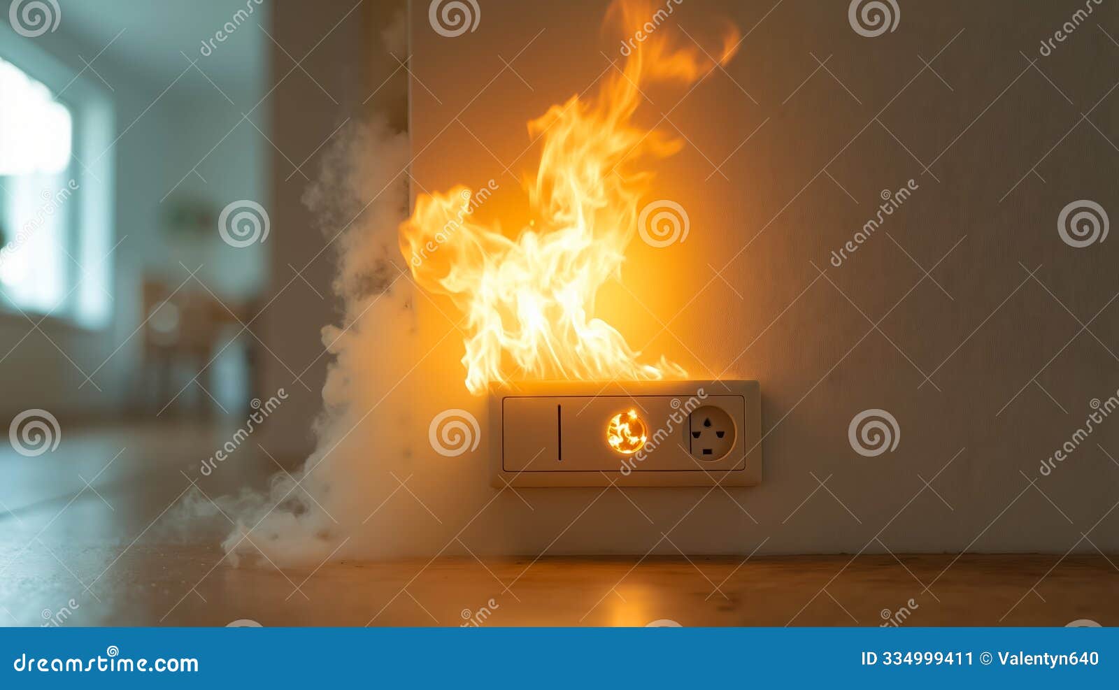 A Burning Electrical Outlet on the Floor in a Room Stock Image - Image ...