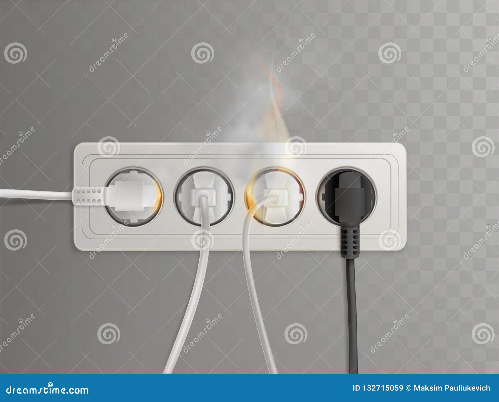 Burning Electrical Outlet with Power Plugs Vector Stock Vector ...