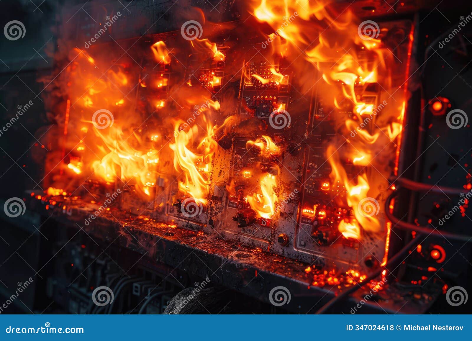 Burning Electrical Panel, Switchboard on Fire after a Short Circuit ...