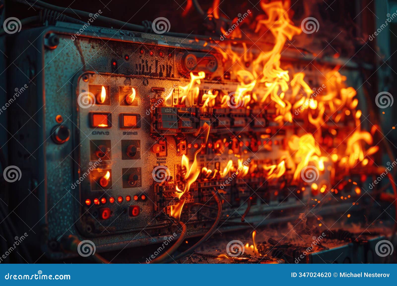 Burning Electrical Panel, Switchboard On Fire After A Short Circuit ...
